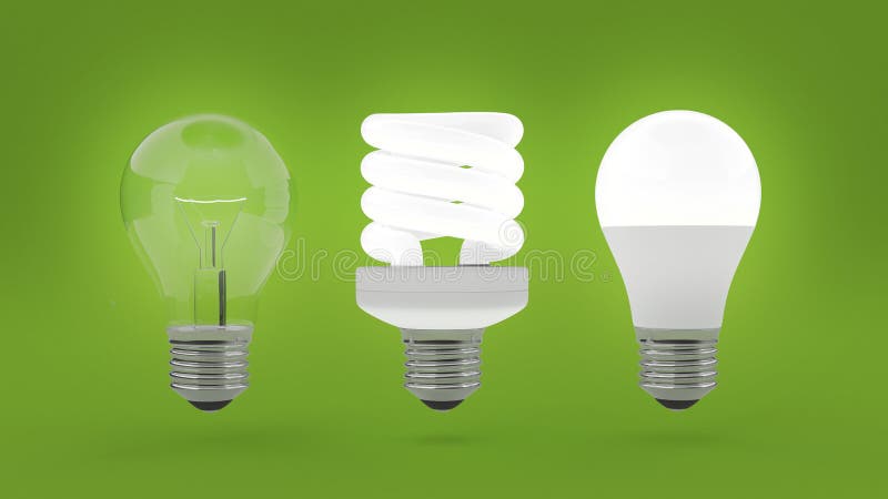 Light Bulbs Isolated on Green Background. 3d Illustration Stock ...
