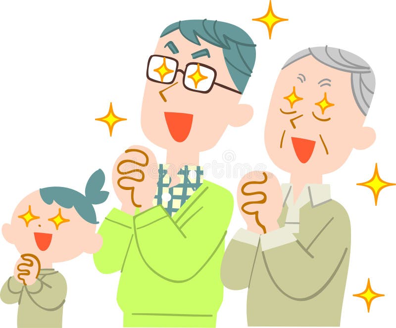 Three Generations of Men Praying with Shining Eyes Stock Vector ...