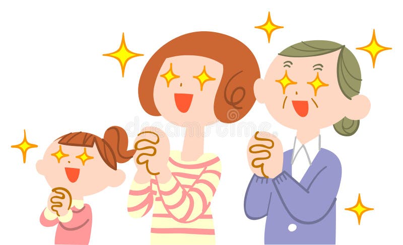 Three Generations of Women Praying with Shining Eyes Stock Vector ...