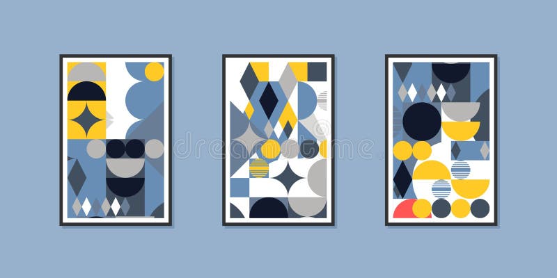 Three Geometric Pop Art Paintings Set Stock Vector - Illustration of ...