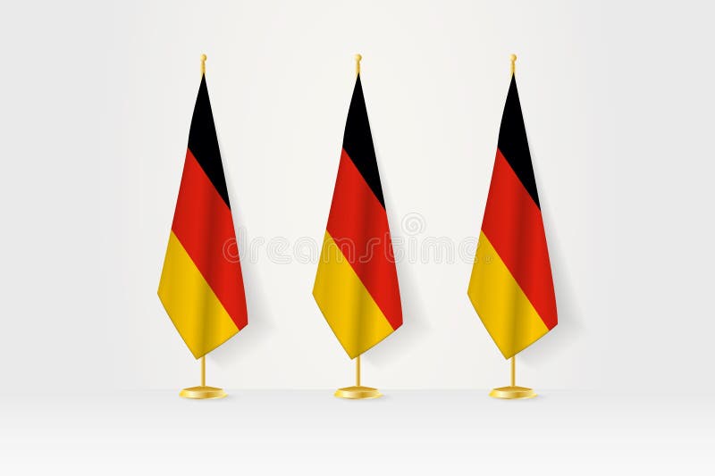 Three Germany Flags in a Row on a Golden Stand, Illustration of Press ...