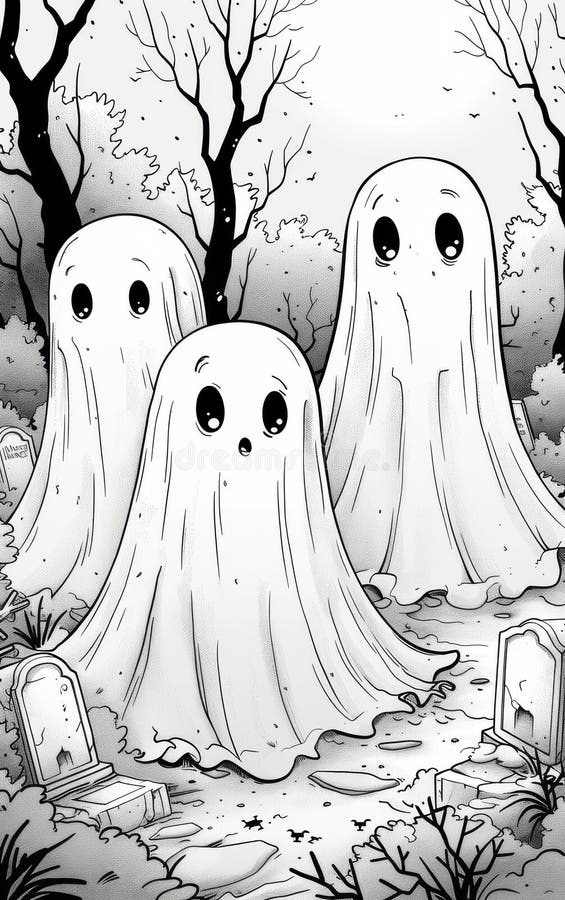 Three Ghostly Figures are Standing in a Graveyard Stock Image - Image ...