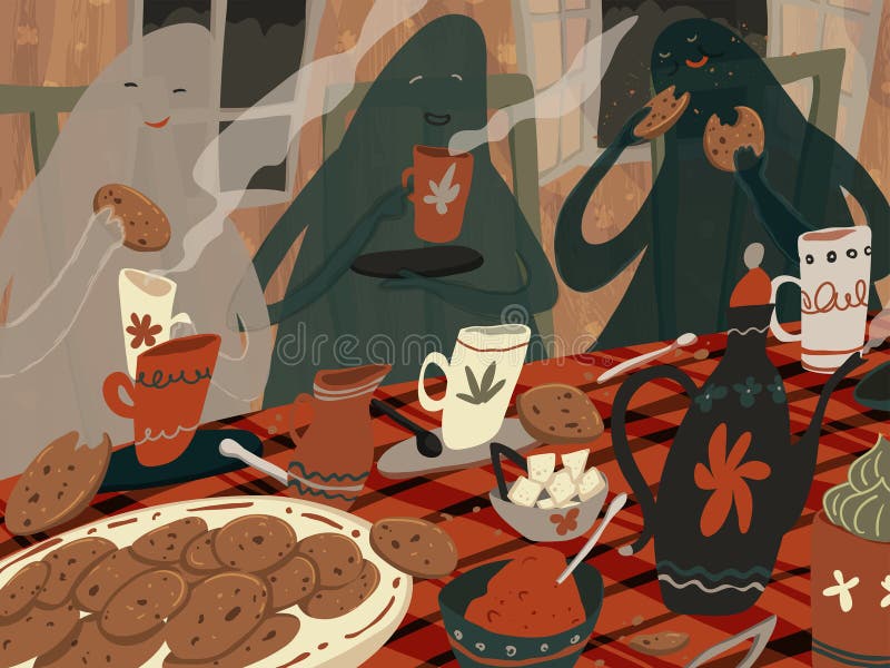 Three Ghosts at a Tea Party Stock Vector - Illustration of ghost ...