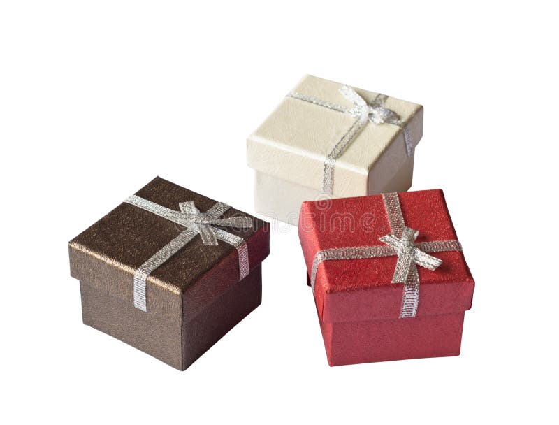 Three Gift Boxes with Satin Bows and White Pine Cones Stock Image ...