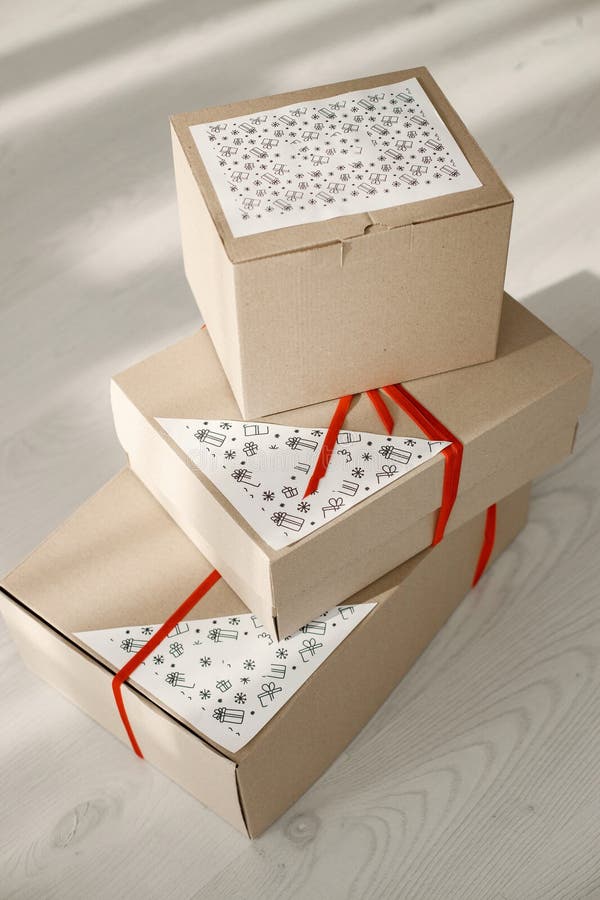 Three Gift Boxes Standing on the Floor Stock Image - Image of home ...