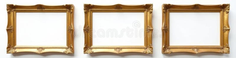 Three Gilded Picture Frames, Pristine White Backdrop , Golden, Template ...
