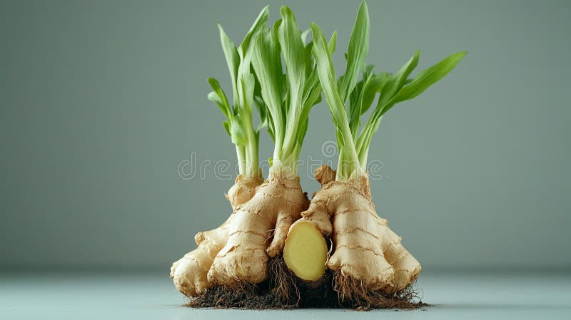 Three Ginger Plants are Growing in the Dirt Stock Illustration ...
