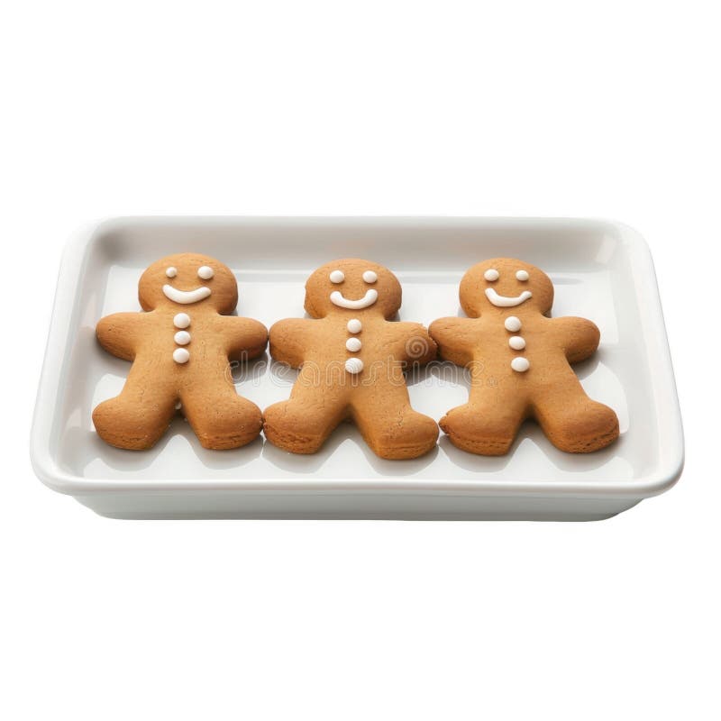 Three Gingerbread Men Cookies on a White Plate Stock Image ...