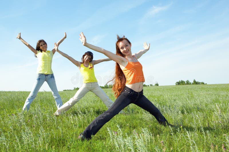 Three Girlfriend In Green Field Picture. Image: 5444532