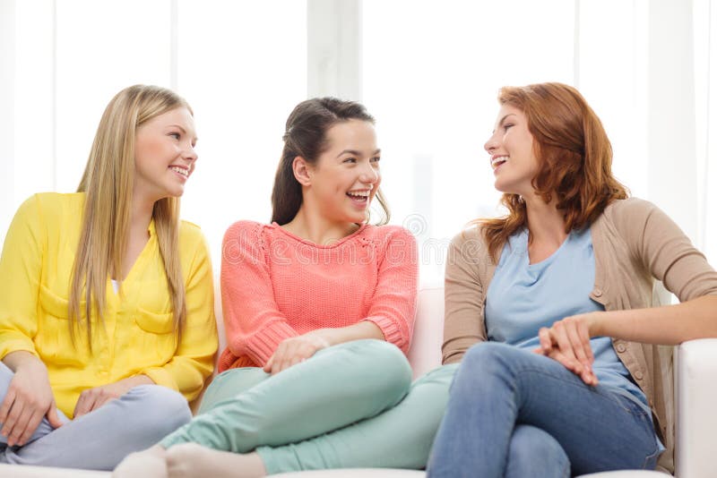 Three Friends Talking at Home Stock Image - Image of girls, enjoying ...