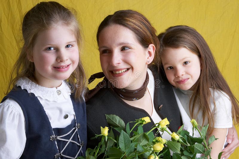 Three girls stock photo. Image of bunches, present, holiday - 831104