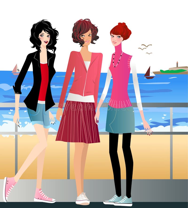 Three girls stock vector. Illustration of lady, friends - 12083155