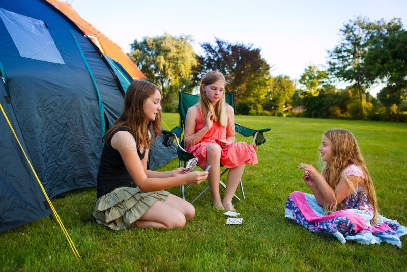 Two girls in camping tent stock image. Image of camping - 23494617