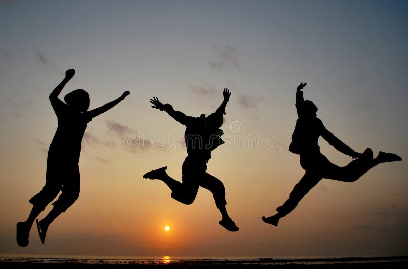 Three Girls Jump As Their Freedom Expression Stock Image - Image of ...