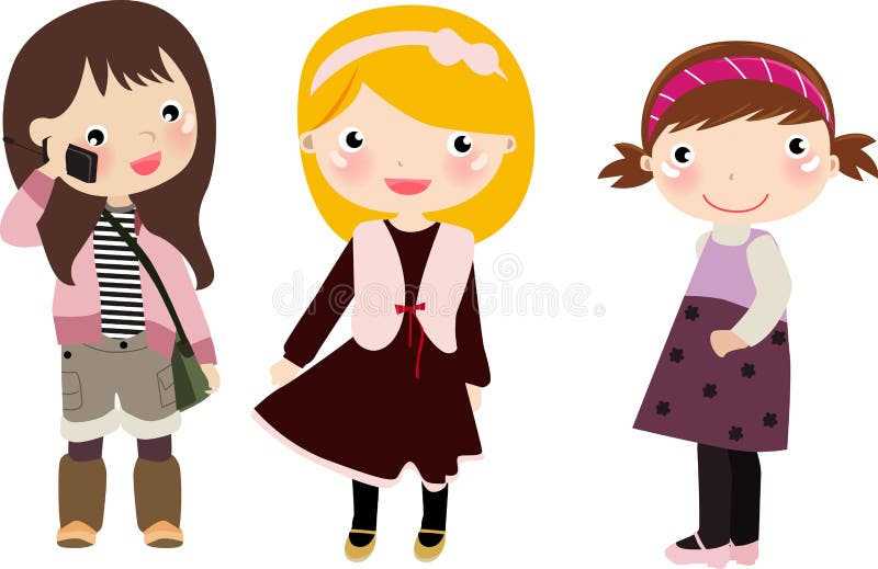 Three girls,kids stock vector. Illustration of happy - 12082973