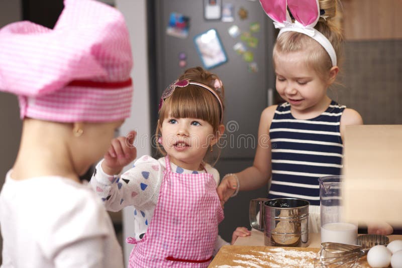 Three Girls Making a Cookies Stock Image - Image of childhood, human ...