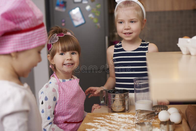 Three Girls Making a Cookies Stock Image - Image of focus, dough: 66892291