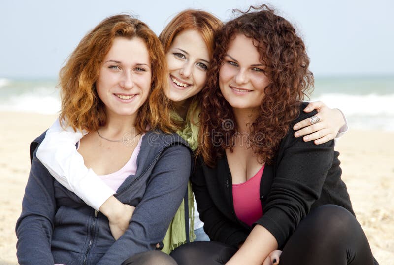 Three Girls at Outdoor Near Beach. Stock Photo - Image of outdoor ...