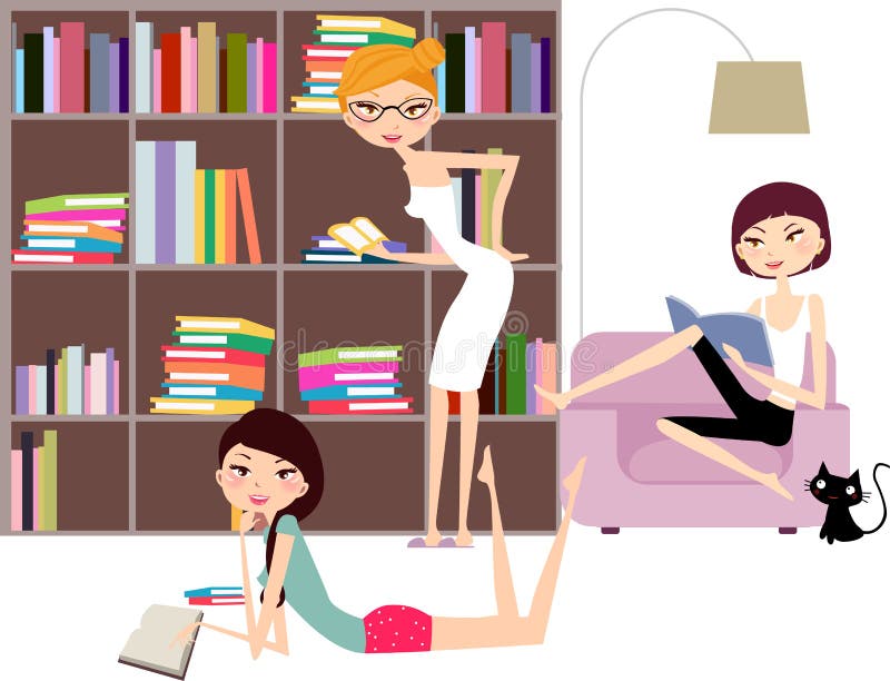Three girls reading books stock vector. Illustration of girl - 11952188