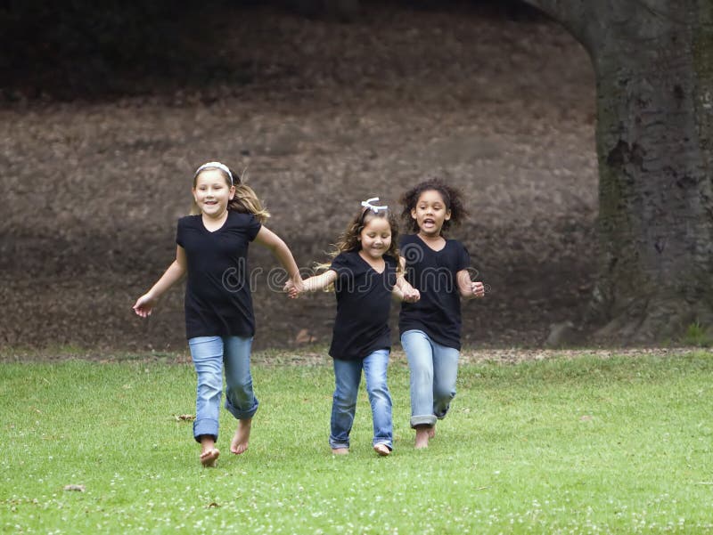 Three girls running stock image. Image of african, park - 10589099