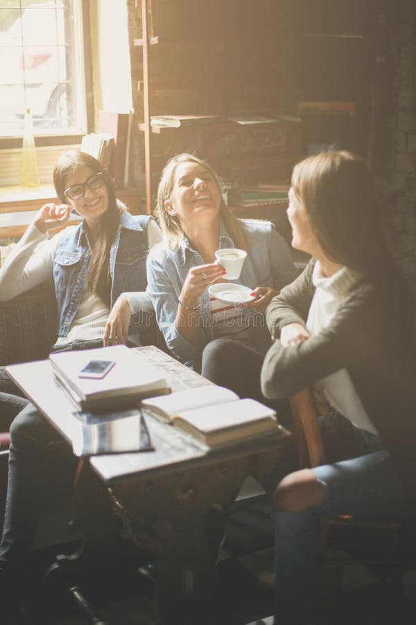 Three Girls Student Having Pause after Learning. Stock Photo - Image of ...