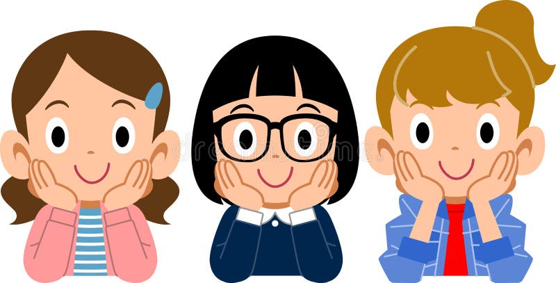 Three Girls Who Rest Their Cheek on Their Hand Stock Vector ...