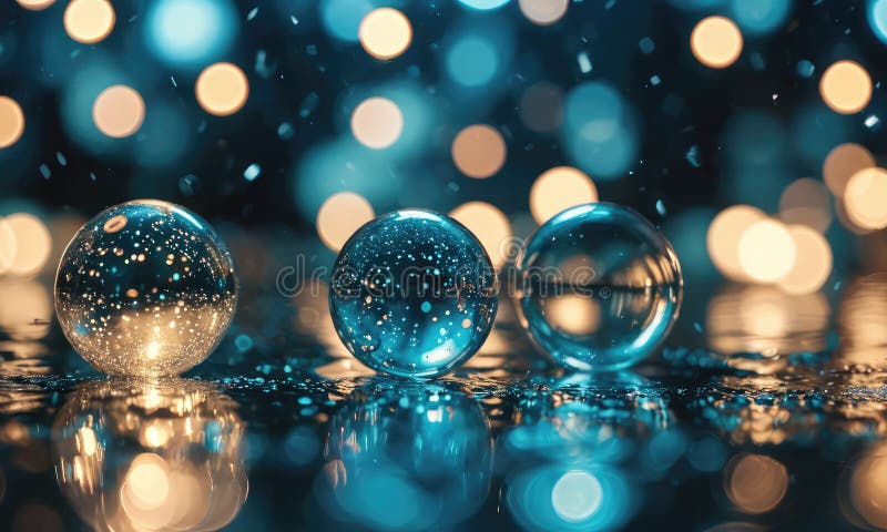 Three Glass Balls are Sitting on a Table, Reflecting the Light in ...