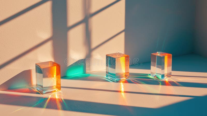 Three Glass Blocks of Different Colors and Shapes are Arranged in a ...