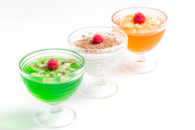 Three Glass Bowls of Jelly Desserts Stock Image - Image of orange, kiwi ...