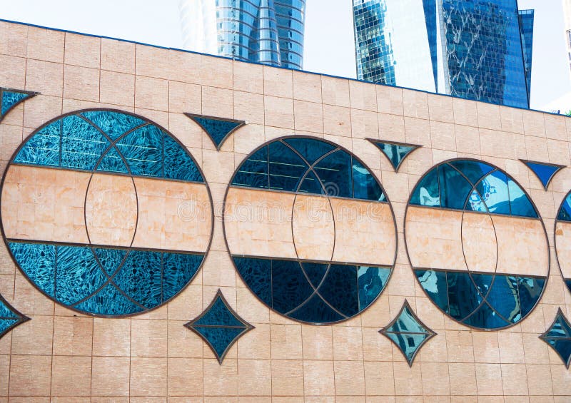 Three Glass Circles on the Wall. Building Exterior Stock Image - Image ...