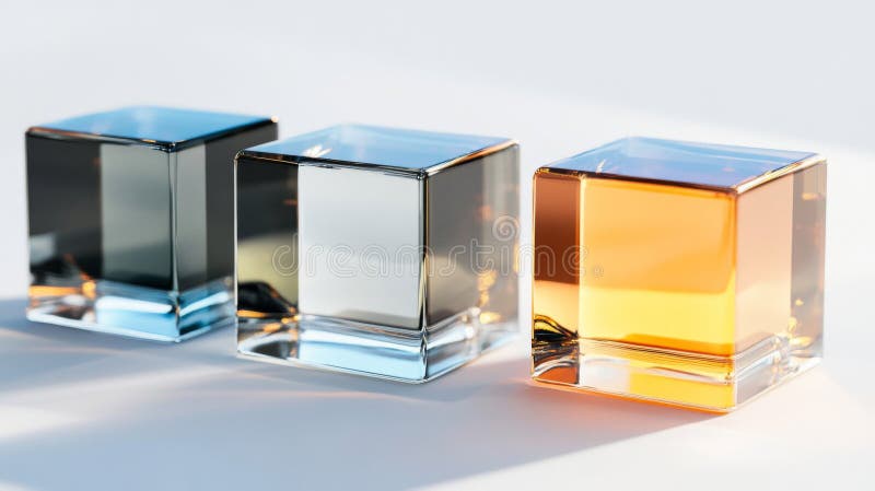 Three Glass Cubes with Color Gradient on White Background Stock ...