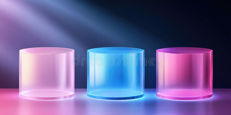 Three Glass Cylinders in Different Colors, with a Blue One in the ...
