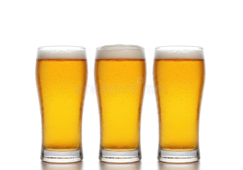 Three Glass of Golden Lager Beer Isolated on White Background Stock ...