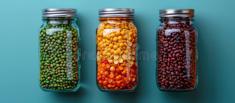 Three Glass Jars Filled with Assorted Beans Stock Photo - Image of ...