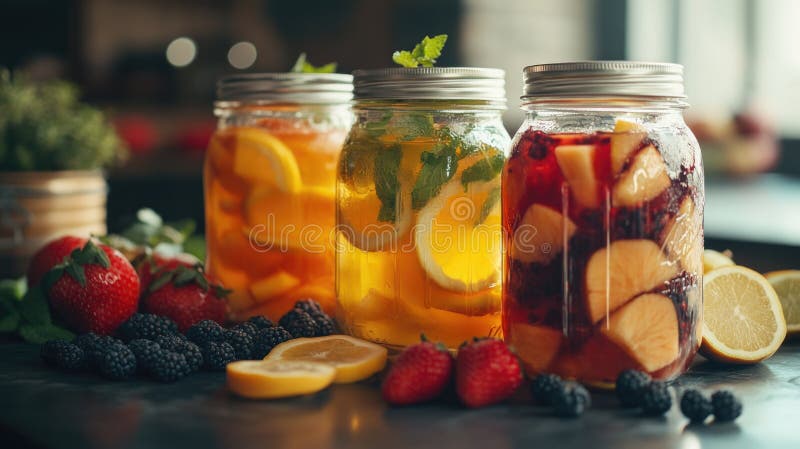Fruit Jars on Counter stock image. Image of food, culinary - 377276649