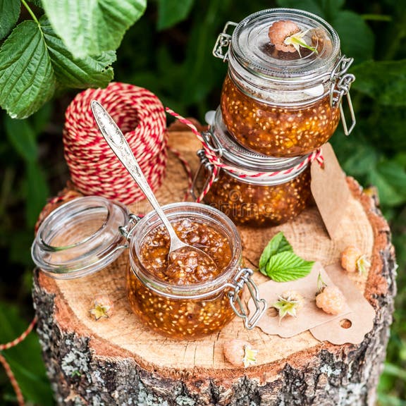 Golden Raspberry Jam stock image. Image of canned, honey - 122427201