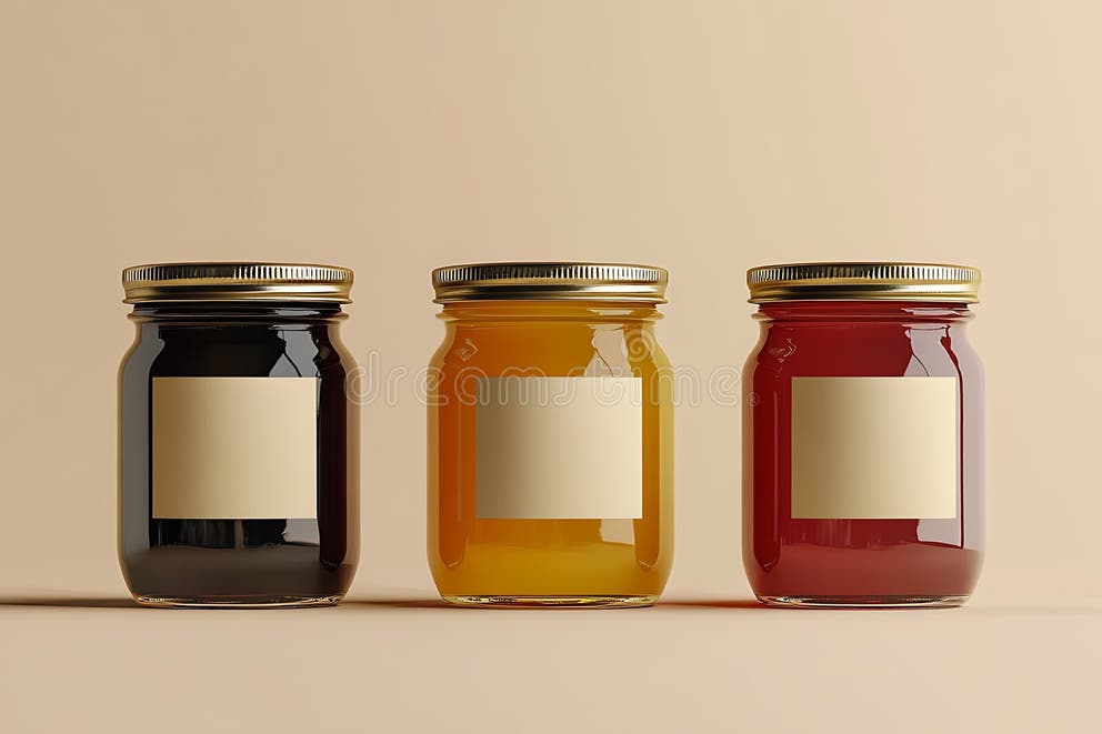 Three Glass Jars of Jam with Blank Labels Stock Illustration ...