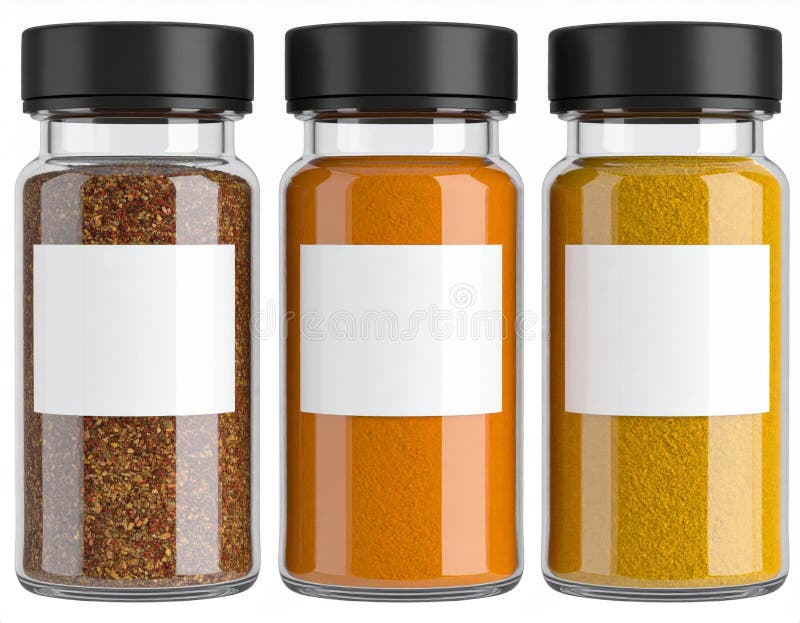 Three Glass Jars of Spices with Blank Labels Stock Illustration ...
