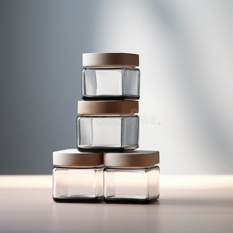 Three Glass Jars Stacked on Top of Each Other, AI Stock Photo - Image ...
