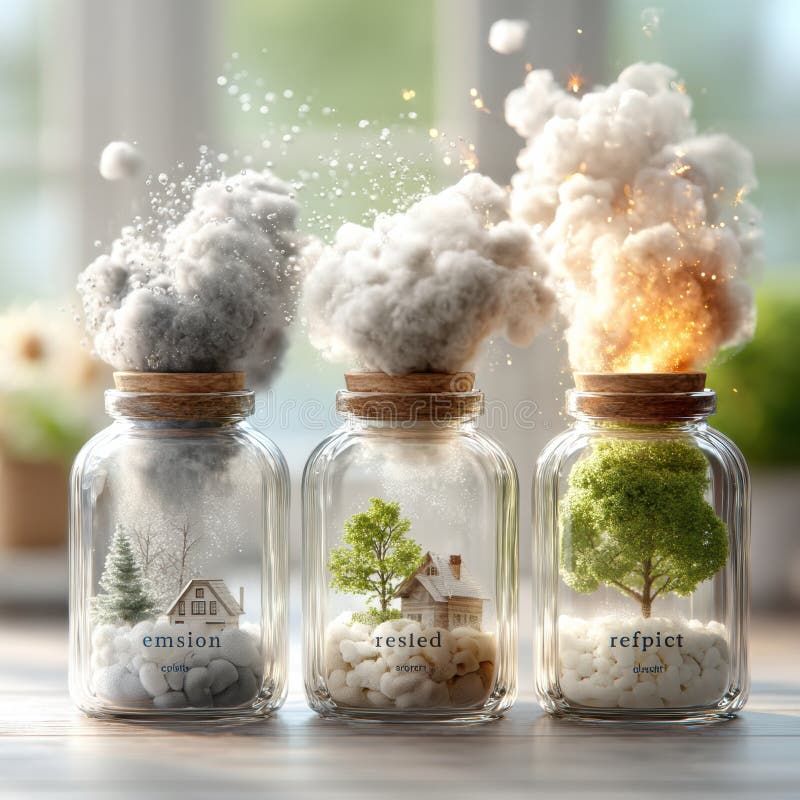 Three Glass Jars Symbolizing the Journey To Achieving Net Zero and ...