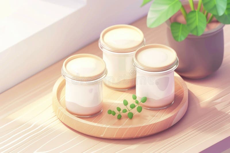 Three Glass Milk Jars Sit on a Wooden Tray, Ready for Use or Display ...