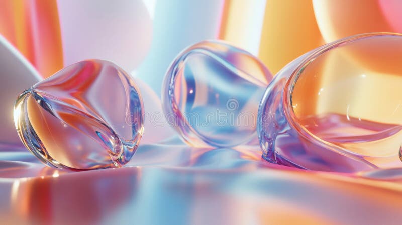 Three Glass Orbs on a Shimmering, Multicolored Surface Stock ...