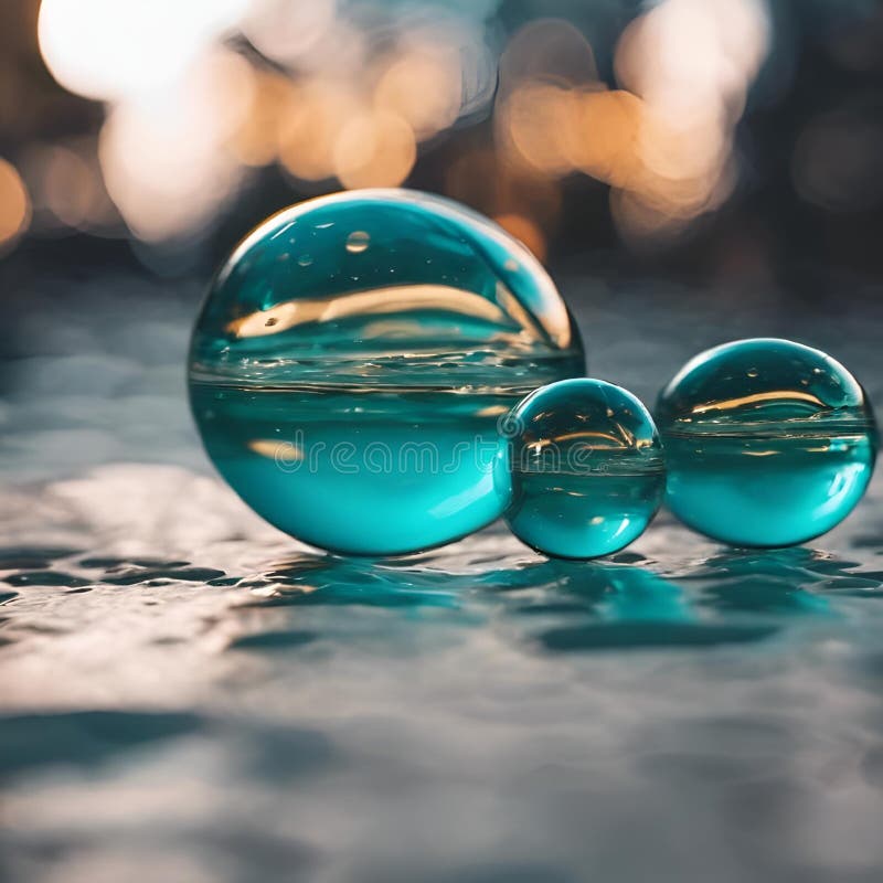 Three Glass Orbs Sitting on Top of a Table Next To Water Stock ...