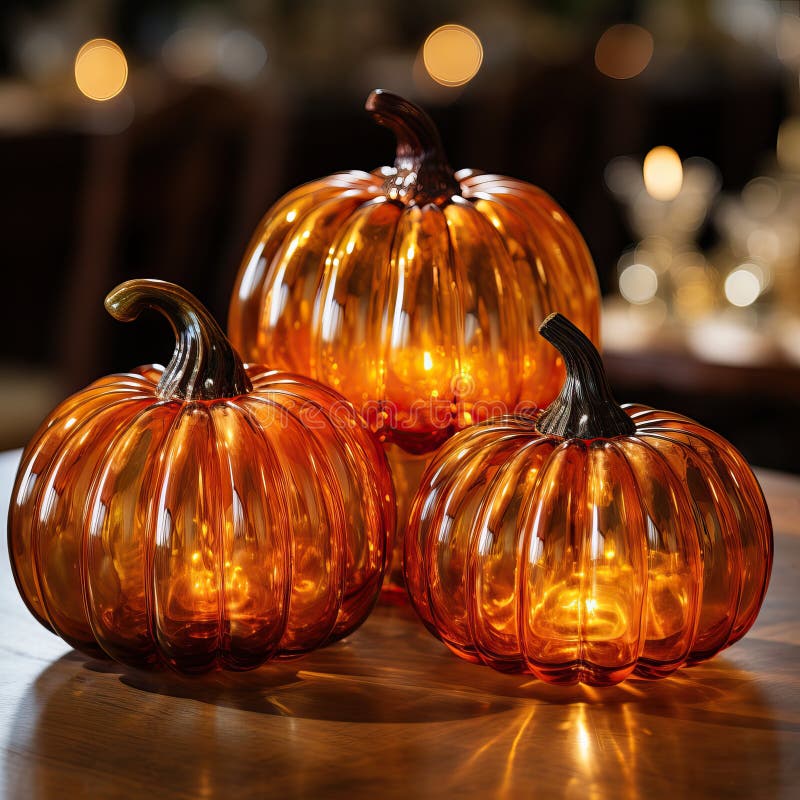 Three Glass Pumpkins, Halloween Home Decoration Decor Elements, Hand ...