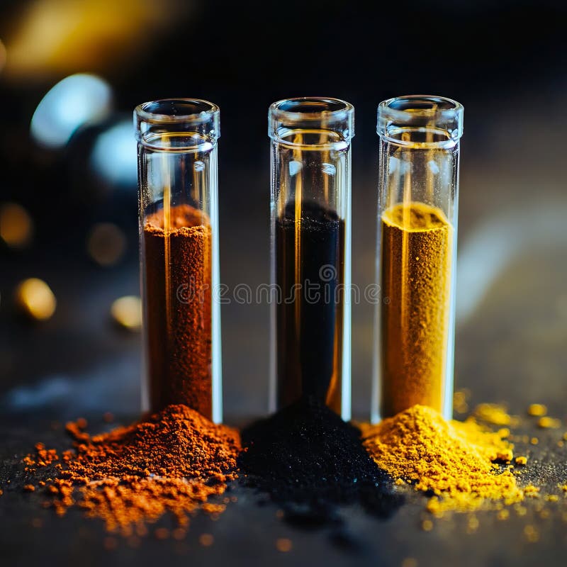Three Glass Test Tubes Filled with Different Spices Stock Image - Image ...
