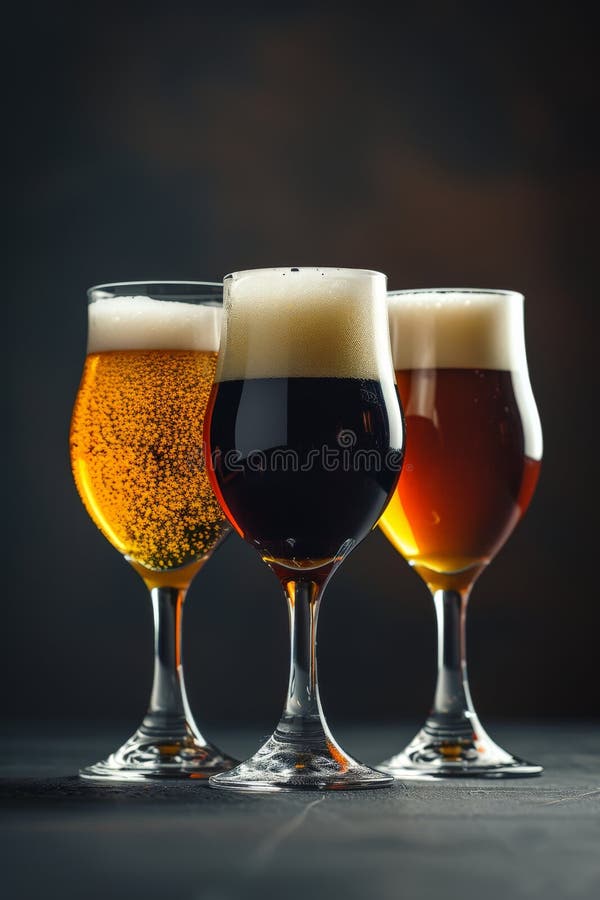 Three Glasses of Beer on Table Stock Illustration - Illustration of ...
