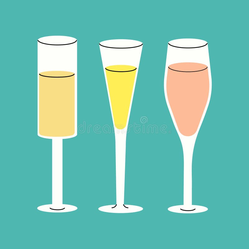 Three Glasses of Champagne, Each with a Different Colored Beverage ...