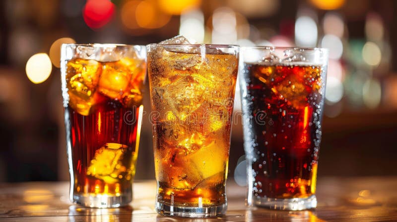 Three Glasses of Cold Beverages on Table Stock Image - Image of dining ...