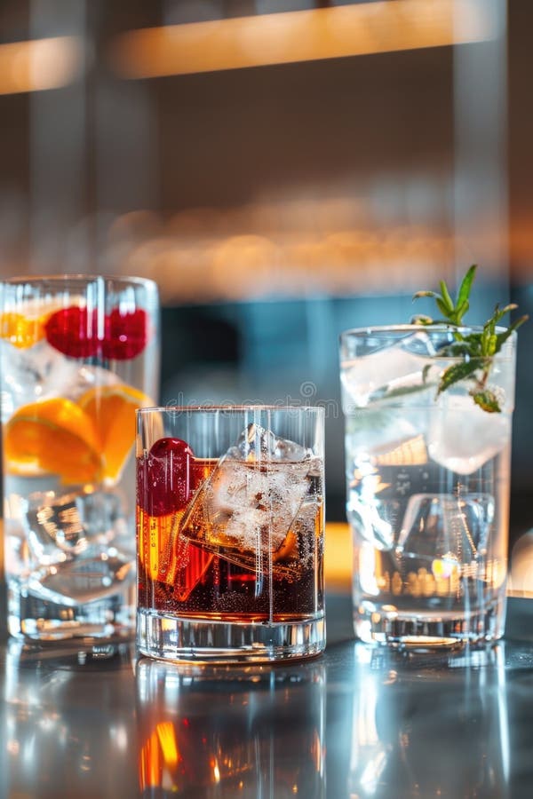 Three Glasses of Different Drinks are on a Table Stock Image - Image of ...