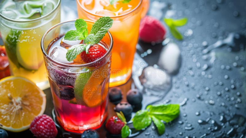 Three Glasses with Different Drinks Stock Photo - Image of mixology ...